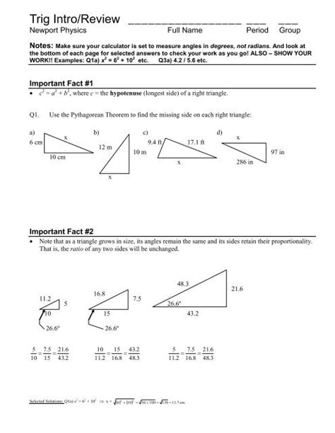 Trig Intro Review