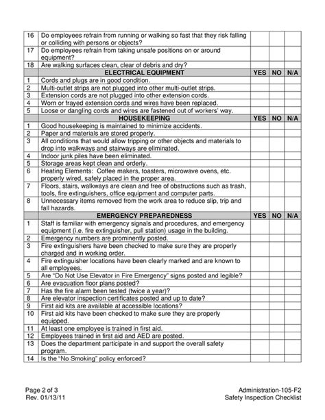 Sample Office Safety Inspection Checklist In Word And Pdf Formats