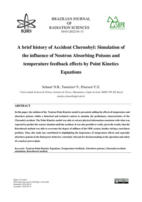 Pdf Chernobyl Nuclear Power Plant Accident Simulation Of The Influence Of Neutron Absorbing