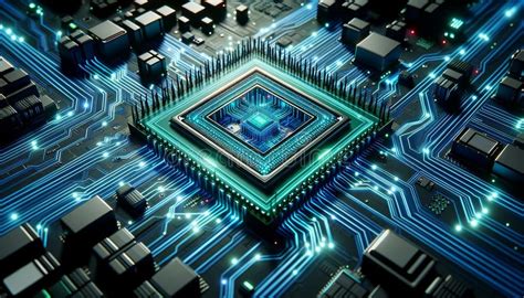 Futuristic 3d Rendered Computer Processor Chip With Neon Circuitry Stock Illustration