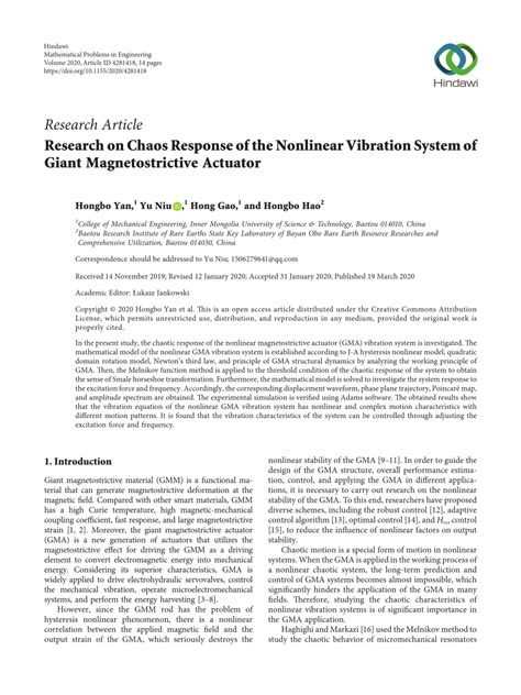 Pdf Research On Chaos Response Of The Nonlinear Vibration System Of Giant Magnetostrictive