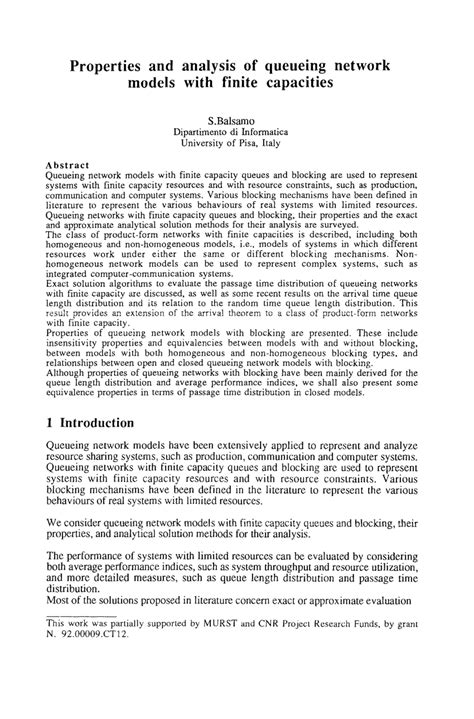 pdf properties and analysis of queueing network models with finite