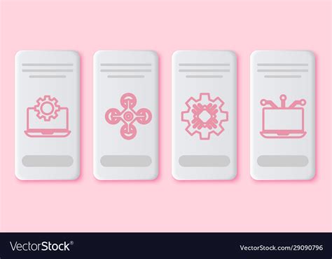 Set Line Laptop And Gear Drone Processor Vector Image