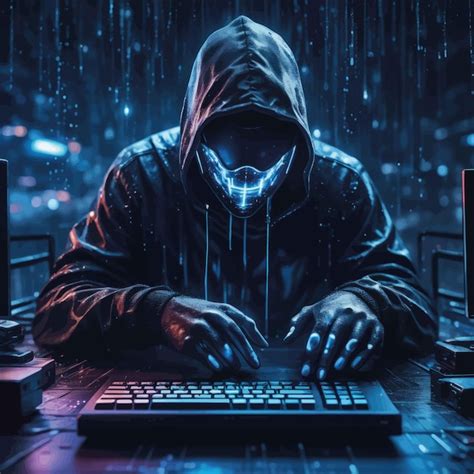 premium vector cyber hacker with laptop and binary code on the