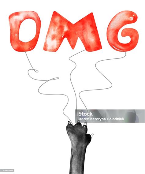 밧줄에 발톱이있는 고양이의 검은 발에는 비문 Omg 수채화 그림이 들어 있습니다 Conference On The Americas에 대한 스톡 벡터 아트 및 기타 이미지