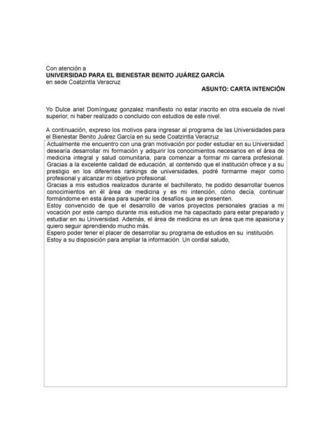 Carta De Intencion Laboral