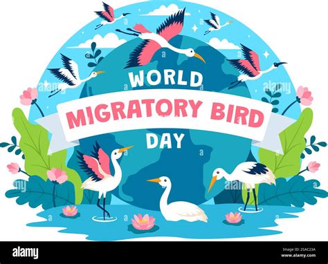 World Migratory Bird Day Vector Illustration With Birds Migrations Groups And Their Habitats For World Migratory Bird Day Vector Illustration With Birds Migrations Groups And Their Habitats For