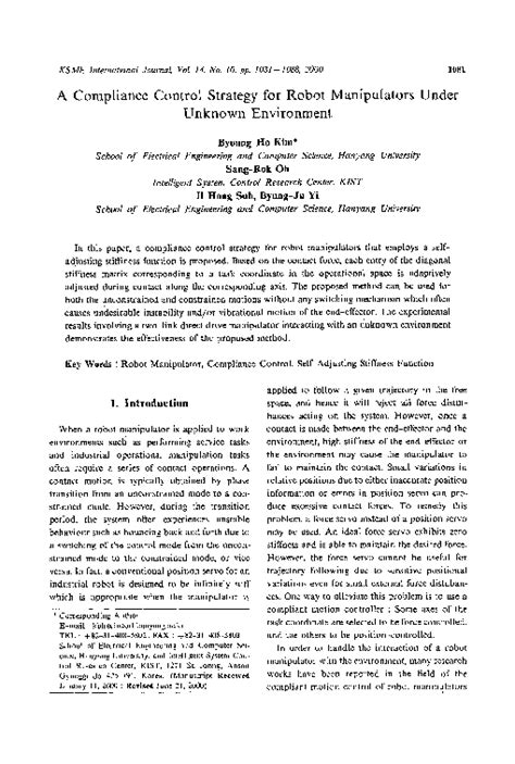 Pdf A Compliance Control Strategy For Robot Manipulators Under