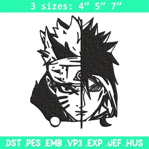 Sasuke And Naruto Black And White Embroidery Design Naruto Inspire