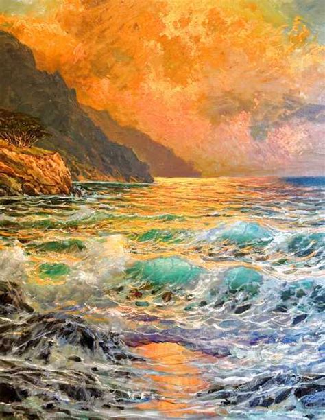 Evening Fire Nepenthe Framed Oil On Canvas 30x48 By Alex Dzigurski Ii