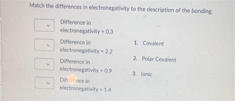 Solved Match The Differences In Electronegativity To The