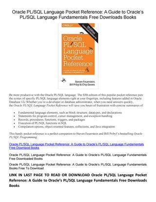 Oracle PLSQL Language Pocket Reference A Guide To Oracle S PLSQL