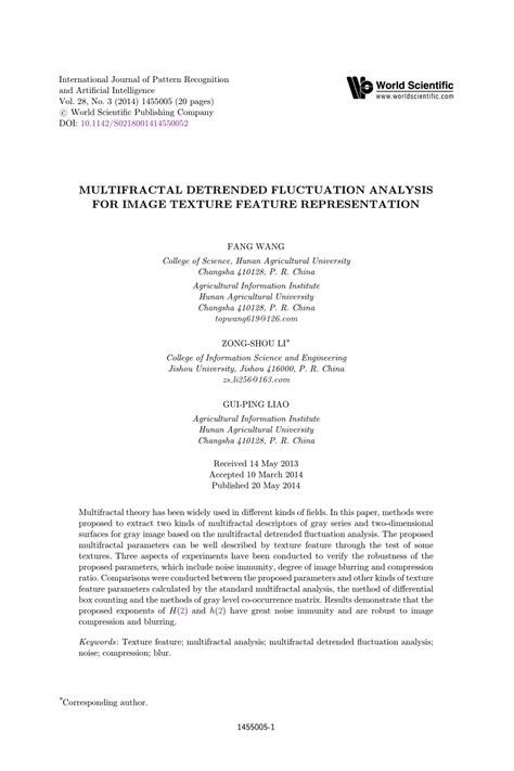 Pdf Multifractal Detrended Fluctuation Analysis For Image Texture Feature Representation