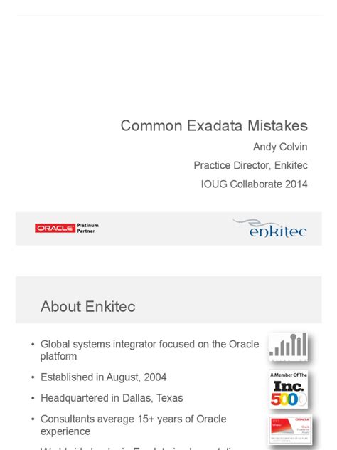 Common Exadata Mistakes Andy Colvin Practice Director Enkitec Ioug Collaborate 2014 Pdf