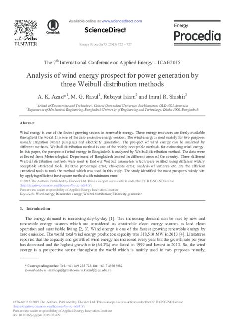Pdf Analysis Of Wind Energy Prospect For Power Generation By Three