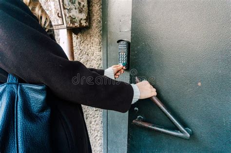 Magnetic Intercom In An Apartment Building Opening The Front Door Lock With A Magnet Stock