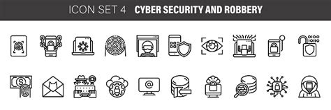 보호 및 사이버 보안 라인 아이콘 벡터 일러스트 레이터 얇은 흑백 아이콘 세트 흑백 웹 및 모바일 Ui에 사용할 범용 보안 아이콘 Cpu에 대한 스톡 벡터 아트 및 기타