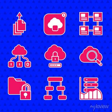 Set Cloud Computing Lock Hierarchy Organogram Chart Server Posters