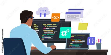 Software Developer Working With Computers Stock Vector Adobe Stock