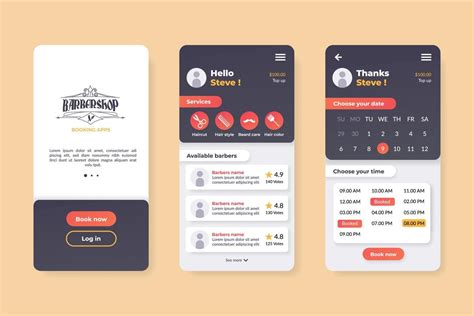 User Interface Template For Barbershop Mobile Application 12995489 Vector Art At Vecteezy