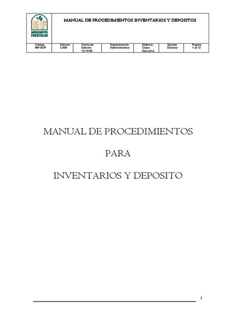 Manual De Procedimientos Para Inventarios Y Deposito Full Pdf Inventario Archivo De