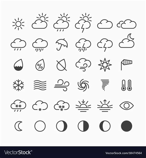 Set Of Thin Line Weather Icons Royalty Free Vector Image