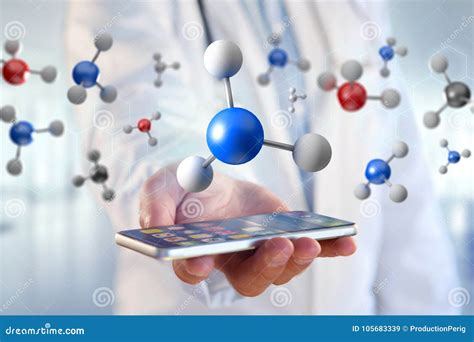 3d Rendering Molecule On A Displayed On A Medical Interface Stock Image Image Of Hand Atoms
