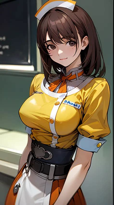 Anime Girl With Big Breasts Posing In Front Of The Window、waitress