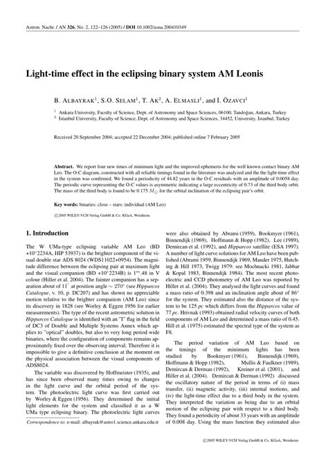 pdf light‐time effect in the eclipsing binary system am leonis