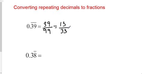 Converting Repeating Decimals To Fractions Youtube