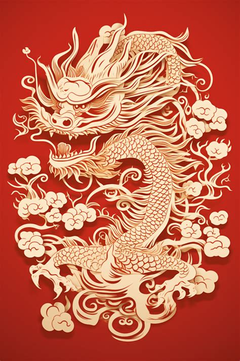 金箔剪纸风十二生肖龙插画元素