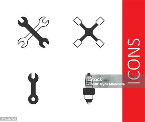 자동차 점화 플러그 렌치 스패너 및 휠 렌치 아이콘을 설정합니다 벡터 건설 기계류에 대한 스톡 벡터 아트 및 기타 이미지 건설 기계류 건설 산업 검은색 Istock