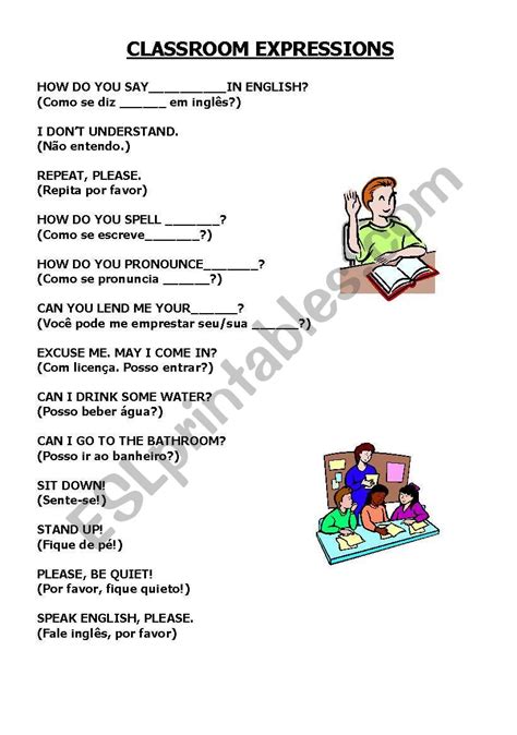 English Worksheets Useful Classroom Expressions