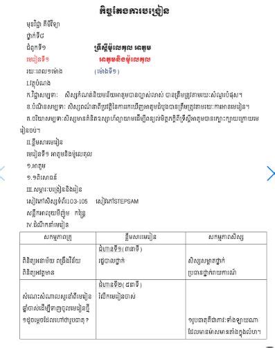 Krou Cambodia កិច្ចតែងការបង្រៀន គីមីវិទ្យា ថ្នាក់ទី៨