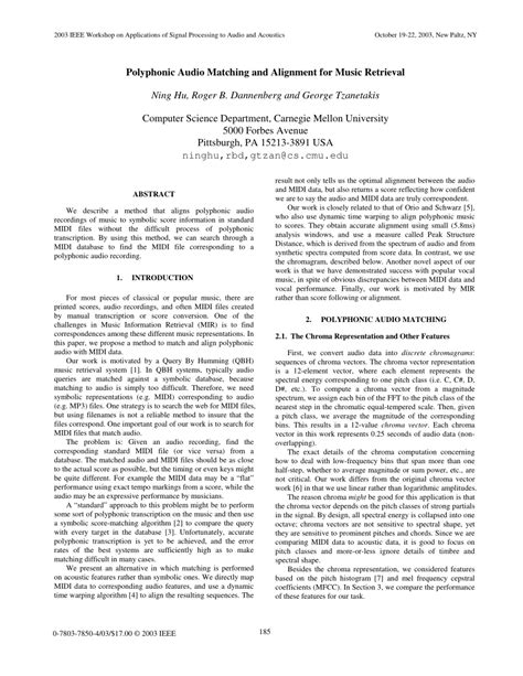 Pdf Polyphonic Audio Matching And Alignment For Music Retrieval