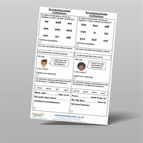 Year 2 Recognising Simple Contractions Application And Reasoning Resource Classroom Secrets