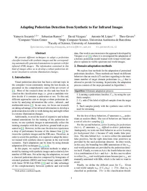 Pdf Adapting Pedestrian Detection From Synthetic To Far Infrared Images