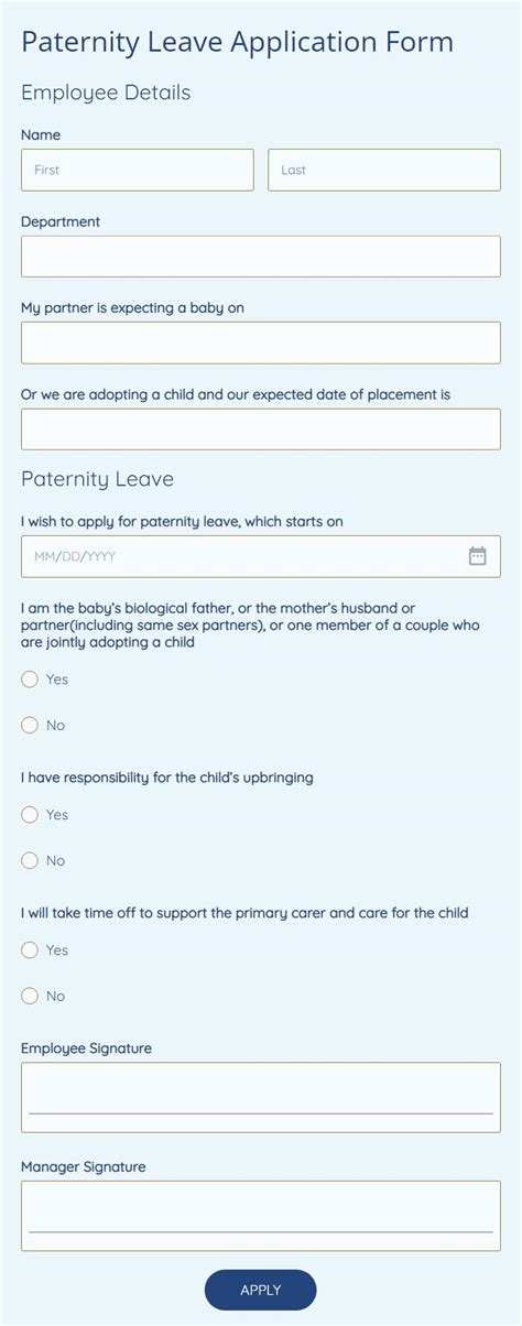 Paternity Leave Application Form Template 123formbuilder