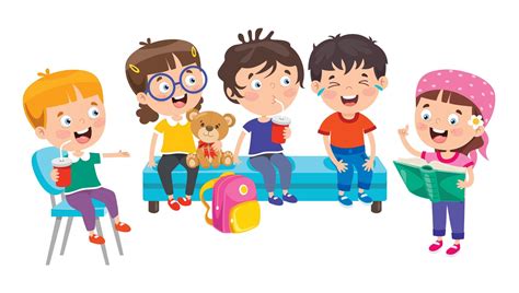Niños Felices De La Escuela Sentados Y Riendo 1219756 Vector En Vecteezy