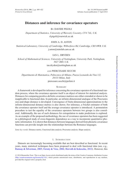 Pdf Distances And Inference For Covariance Operators