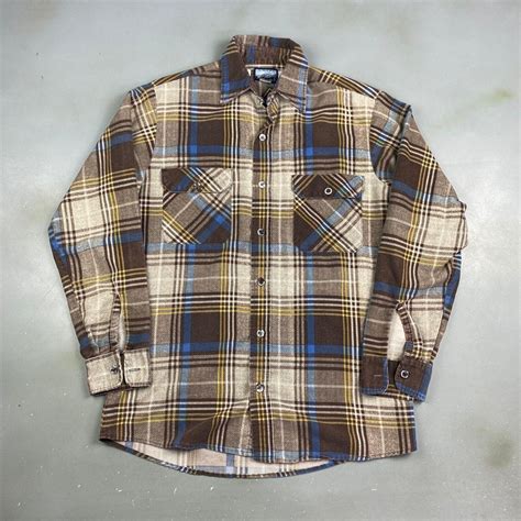 Vintage 90s Fieldmaster Brown Plaid Flannel Button Up Shirt Sz Medium