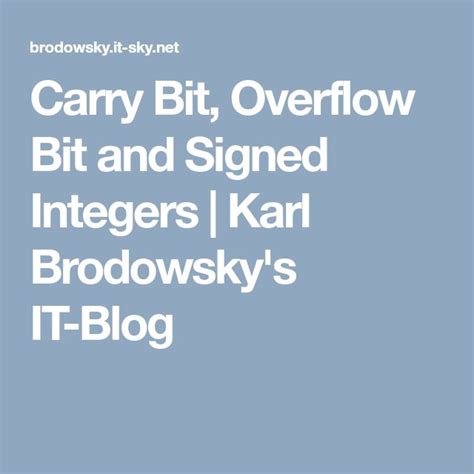 Understanding Carry Bit Overflow Bit And Signed Integers