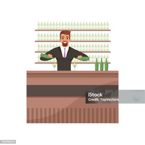 밝은 바텐더 준비 칵테일 바에서 카운터 흰색 배경에 일 만화 벡터 일러스트 레이 션에 바텐더 문자 남자에 대한 스톡 벡터 아트 및 기타 이미지 Istock