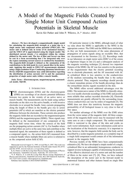 Pdf A Model Of The Magnetic Fields Created By Single Motor Unit