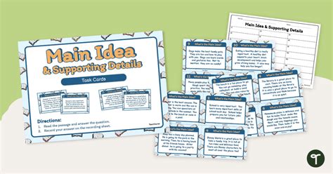 main idea task cards teach starter