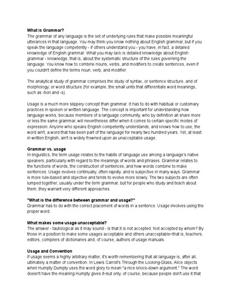 Grammar Vs Usage Pdf English Language Grammar