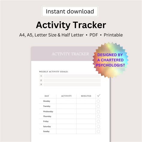 Activity Tracker Printable Digital Download Workout Tracker Fitness Planner Exercise