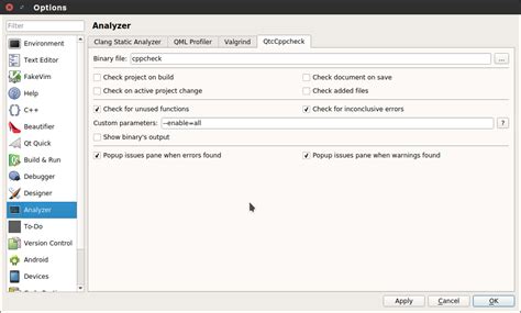 using cppcheck static analyzer tool in qt creator ide by sultan al