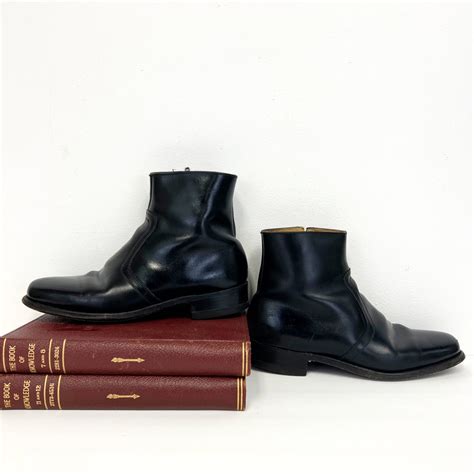 Vintage 1960s Mens Leather Chelsea Boots Florsheim Zip Short Boots