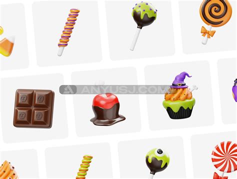 20款万圣节甜品甜食糖果蛋糕软糖巧克力3d立体卡通趣味图标插画插图png模型设计套装halloween Sweet Candy Food 3d Icon 安鱼设计资源丨优质平面设计资源共享站